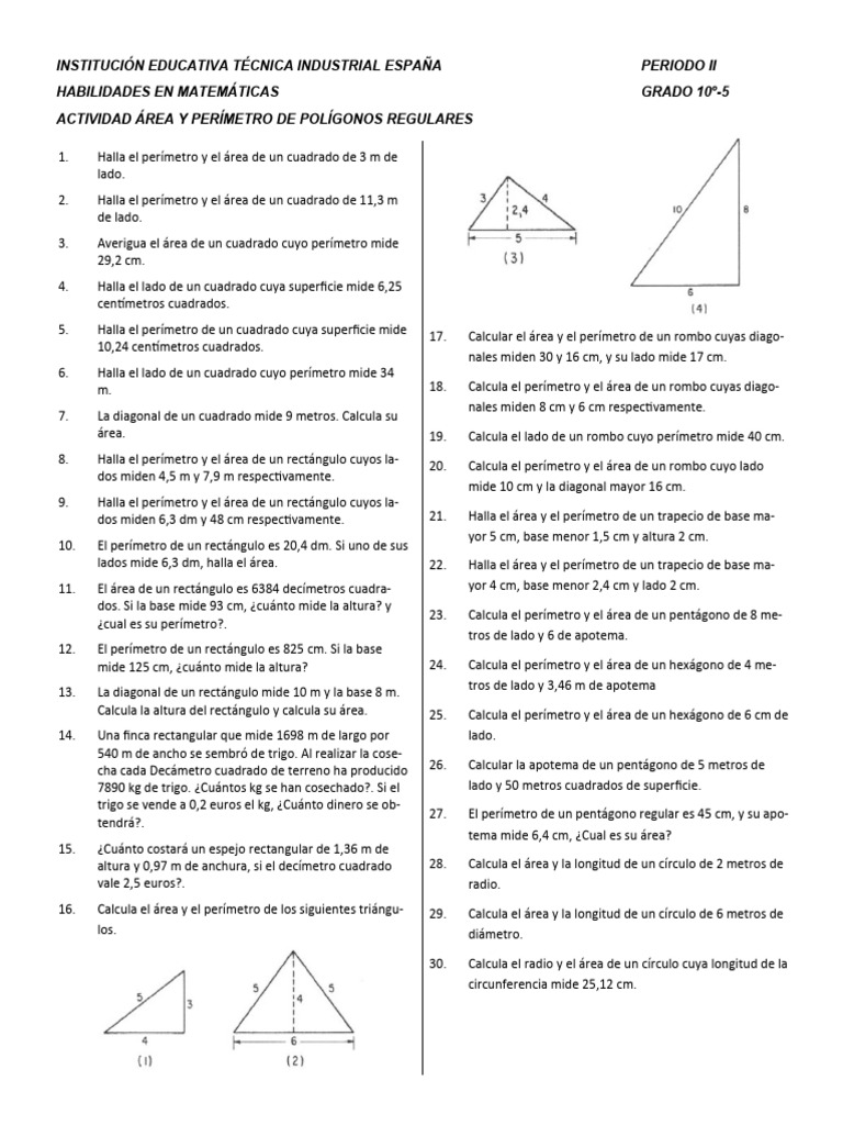 Area y Perimetro de Poligonos Regulares | PDF | Geometría del plano euclidiano | Formas geométricas