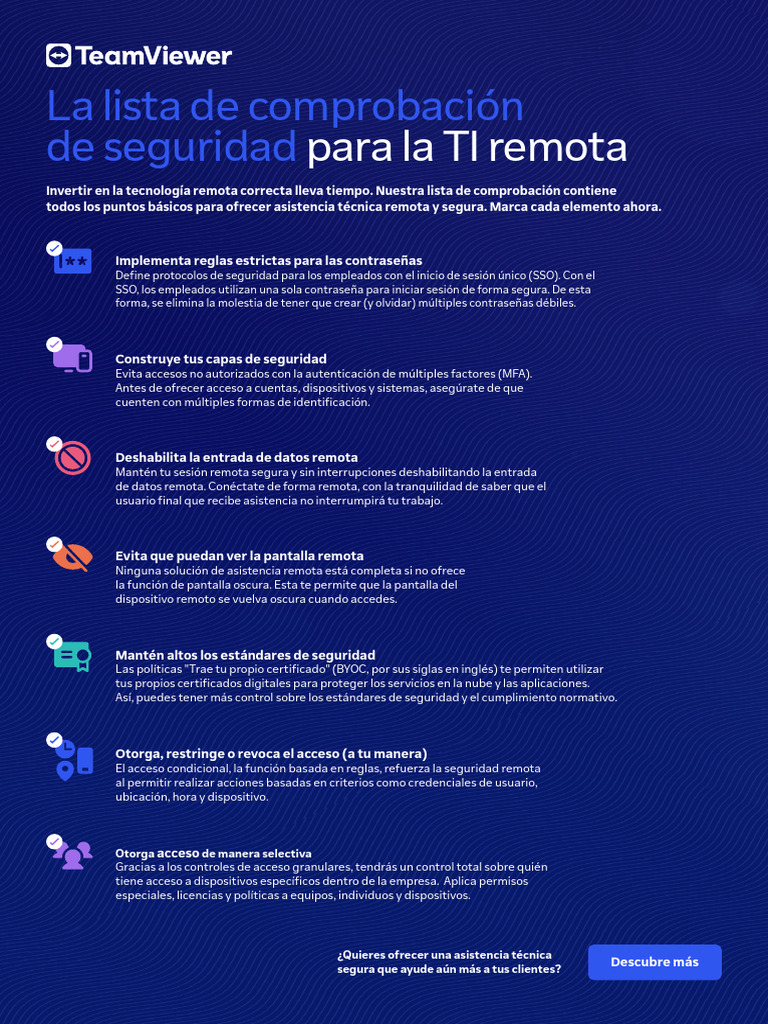 Teamviewer Tensor Remote It Security Checklist Es | PDF | Contraseña | Tecnologías de la información
