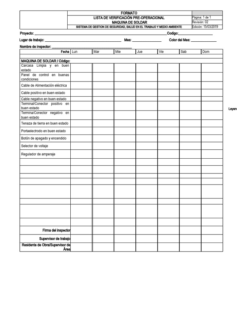Check List Maquina de Soldar | PDF Check List Maquina de Soldar | PDF