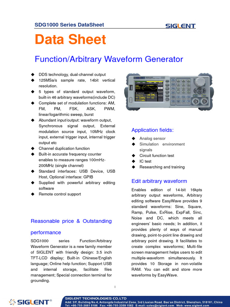 SDG1000 Data Sheet | PDF | Modulation | Frequency Modulation