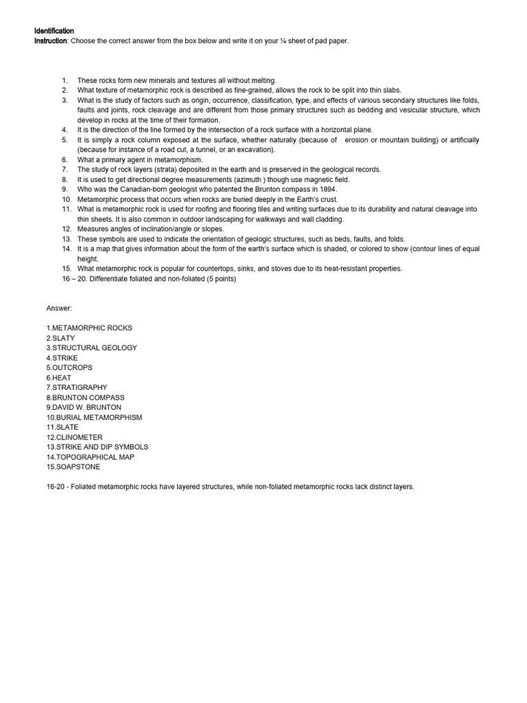 Quiz 6 Answer | PDF | Rock (Geology) | Structural Geology