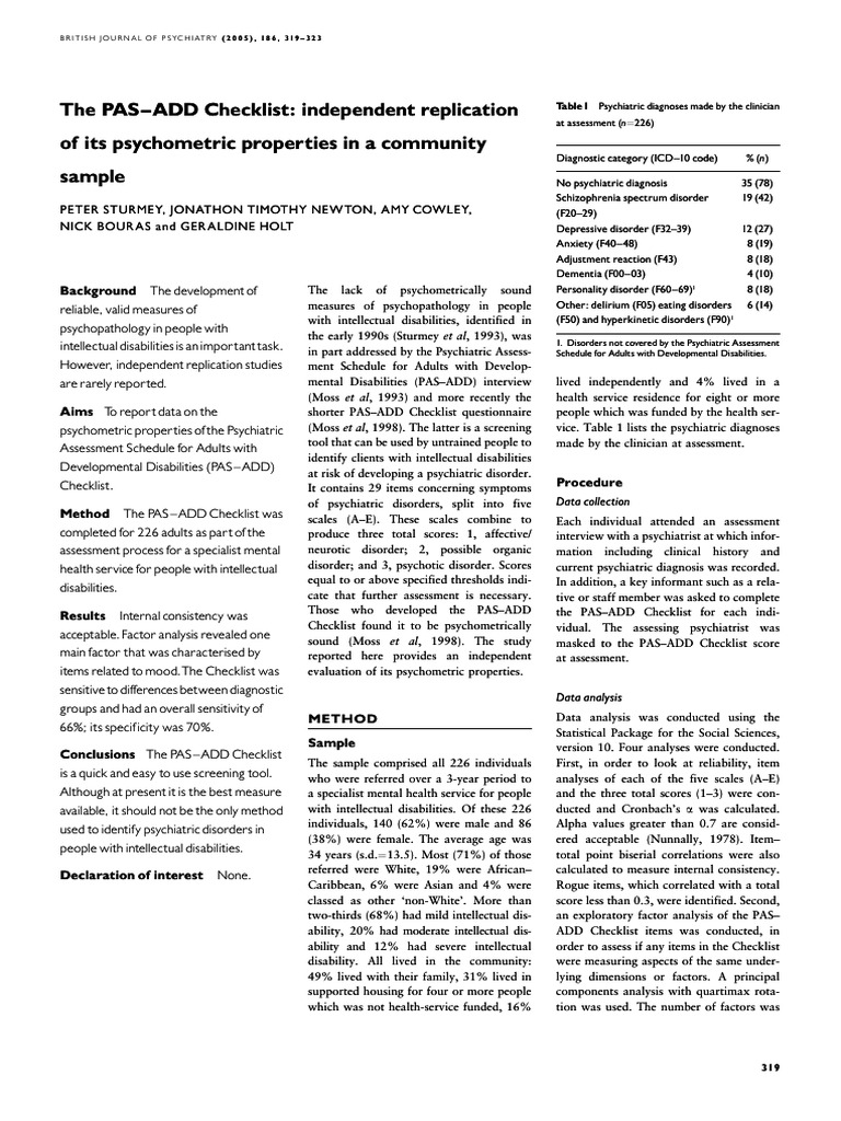 The PAS_ADD Checklist | Download Free PDF | Mental Disorder | Attention ...