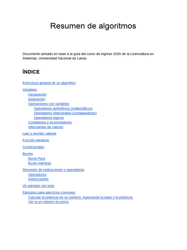 (ALGORITMOS) Resumen Algoritmos | PDF | Algoritmos | Variable (informática)