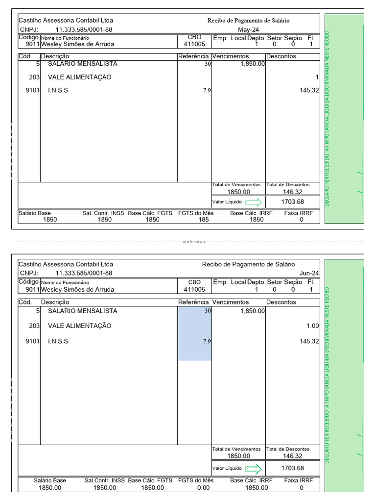 Modelo de Holerite e Recibo Gratis | PDF