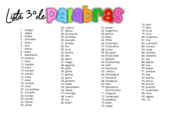 Lista de palabras para niños | PDF | Libros para adolescentes