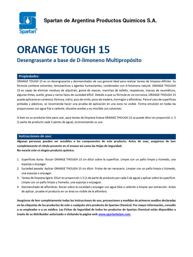FT Orange Tough 15 Spartan Argentina | PDF | Tensioactivo | Agua