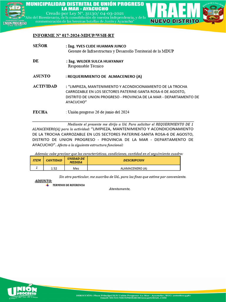 Informe #017 Almacenero | PDF