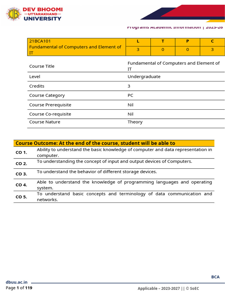 BCA Syllabus 2023 | PDF | Programming | Computer Program