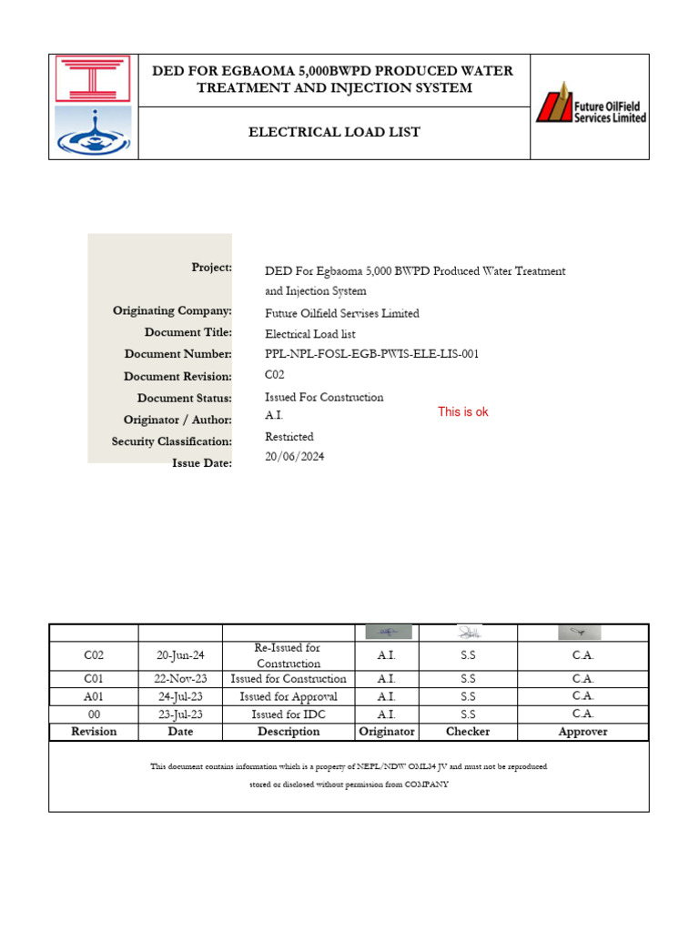 PPL NPL Fosl Egb Pwis Ele Lis 001 - Electrical Load List c02 | PDF ...