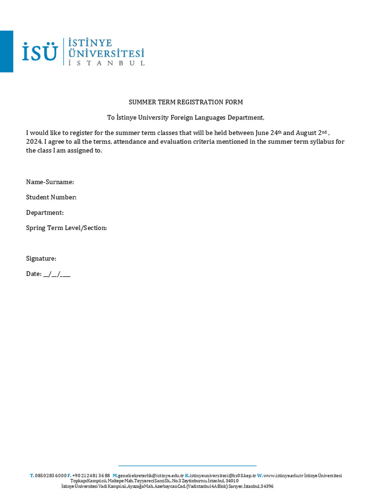 ISU-Summer Term Registration Form | PDF