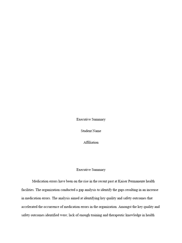 Executive Summary-3.edited - Edited | PDF | Nursing | Medical Error