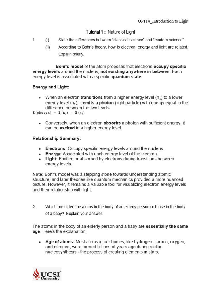 OP114 Tutorial 1 | PDF | Waves | Frequency