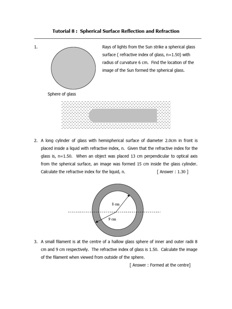 Tutorial_8 | PDF | Sphere | Refraction