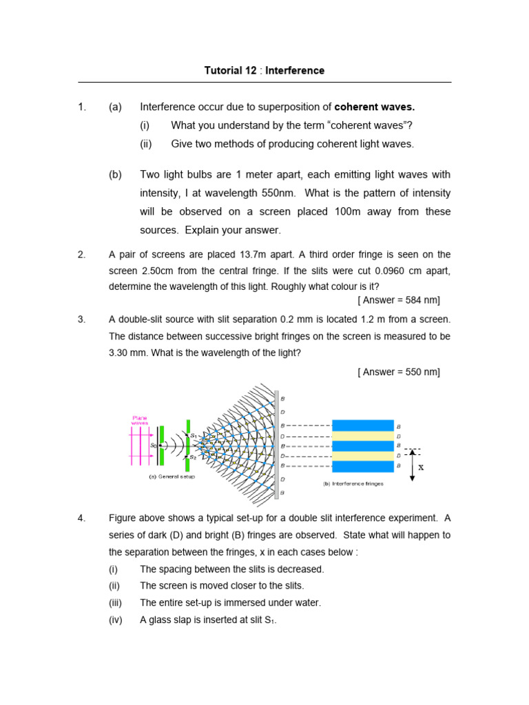 Tutorial 12 Pdf Wavelength Light
