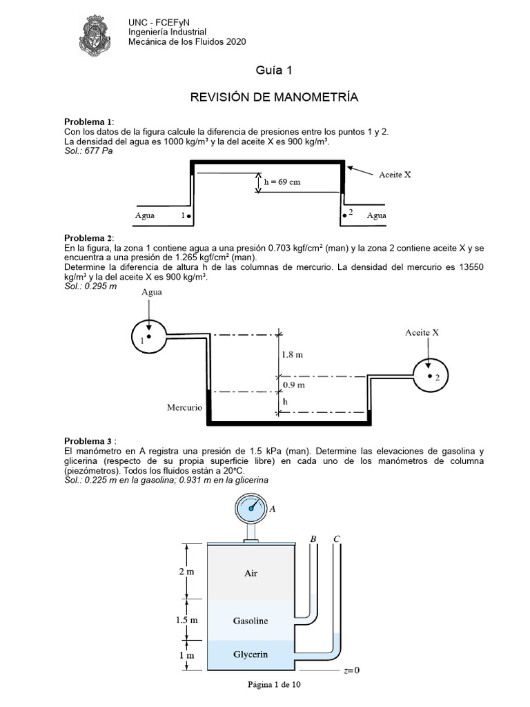 Guia de Problemas - Manometría - Leyes de Conservación - IIND 2021 ...