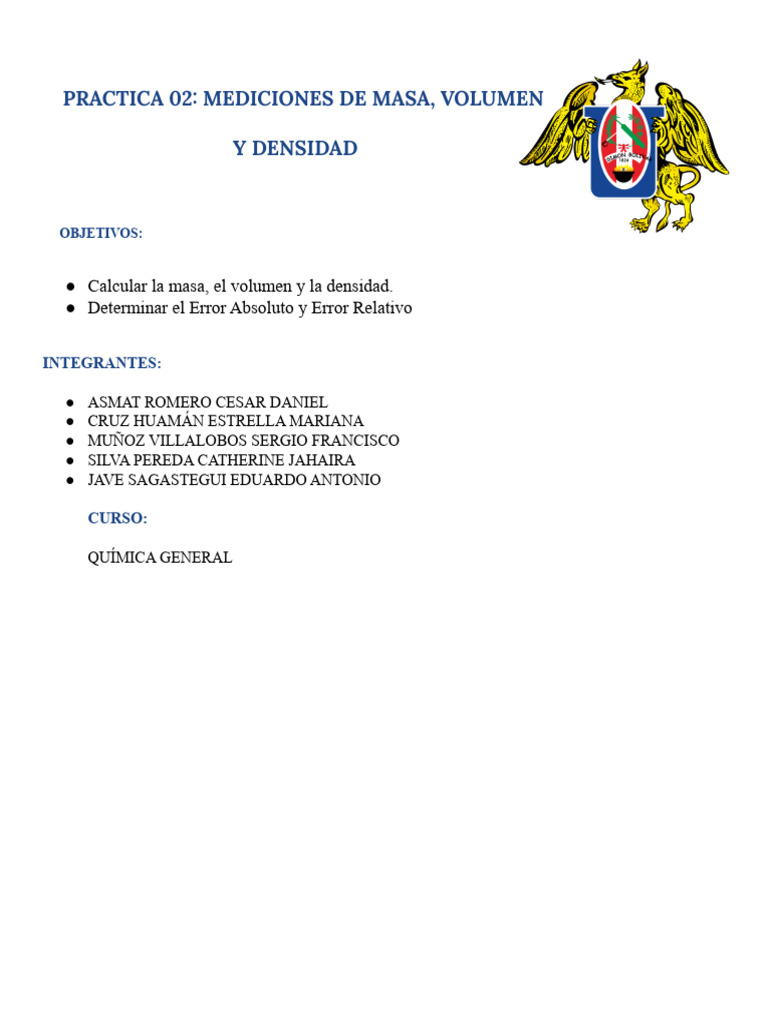 Sesión 5.-Practica 03 Medicion de Masa Volumen y Densidad | PDF ...