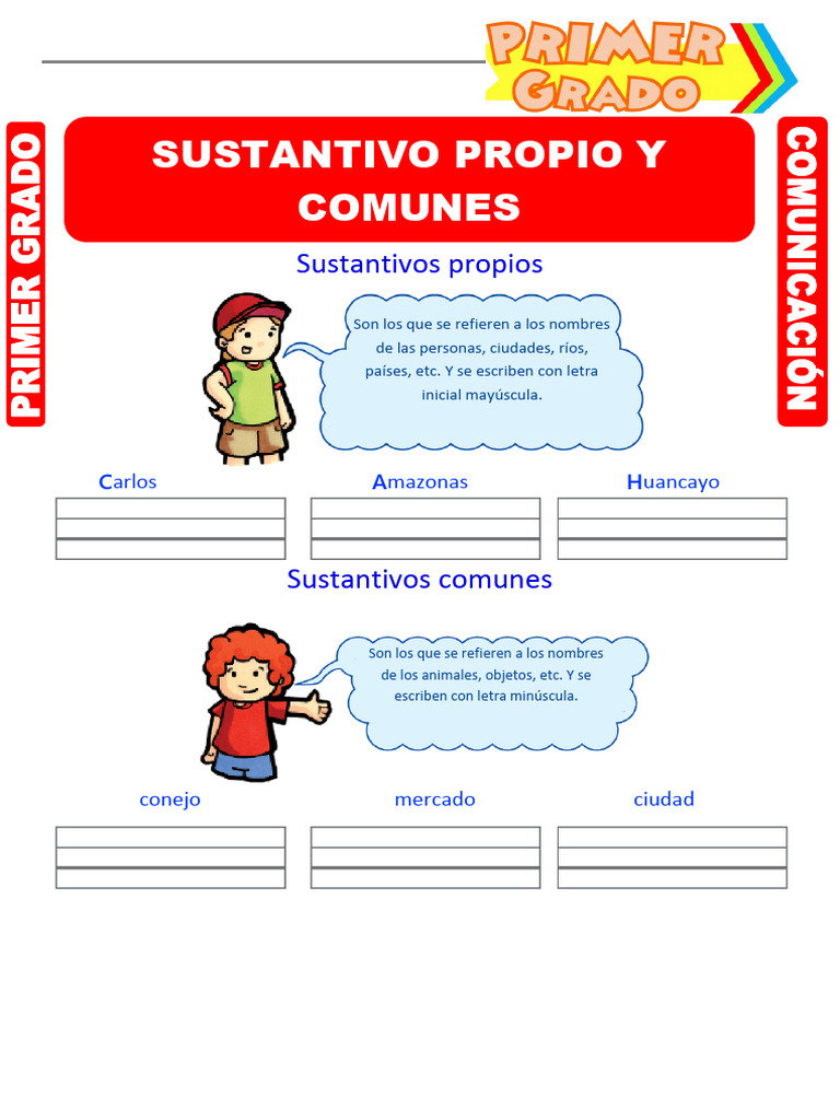 Sustantivos Propios y Comunes para Primero de Primaria | PDF