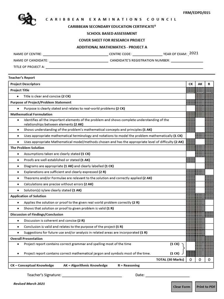 CSEC AddMaths CoverSheetforResearchProjectA Fillab 240610 055443 | PDF | Mathematics ...