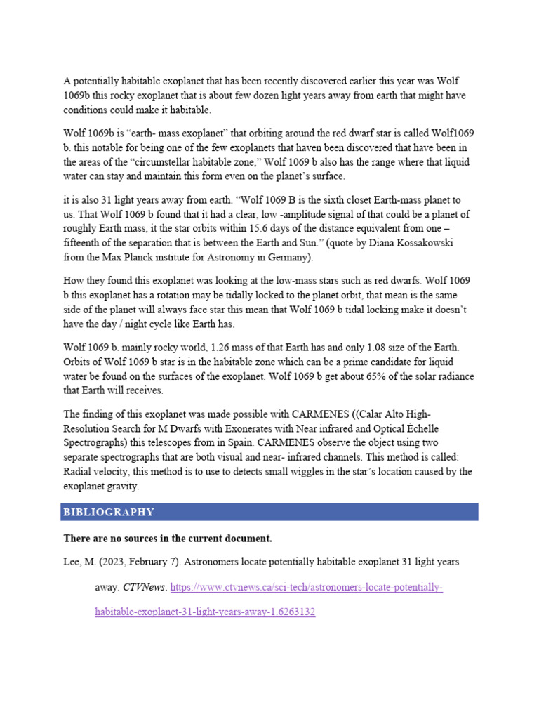 Exoplanet Wolf 1069b: A New Earth? | PDF | Exoplanet | Planetary ...