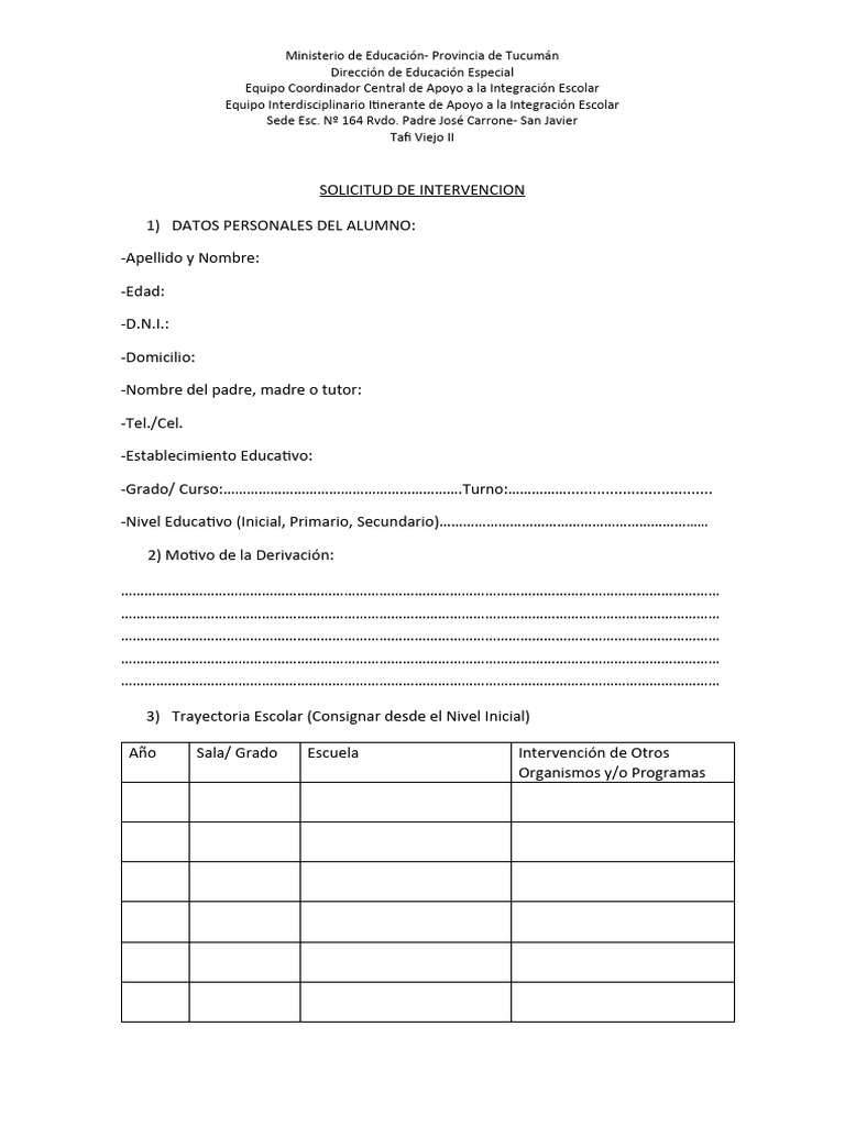 SOLICITUD DE INTERVENCION | Descargar gratis PDF | Aprendizaje | Modificación de comportamiento