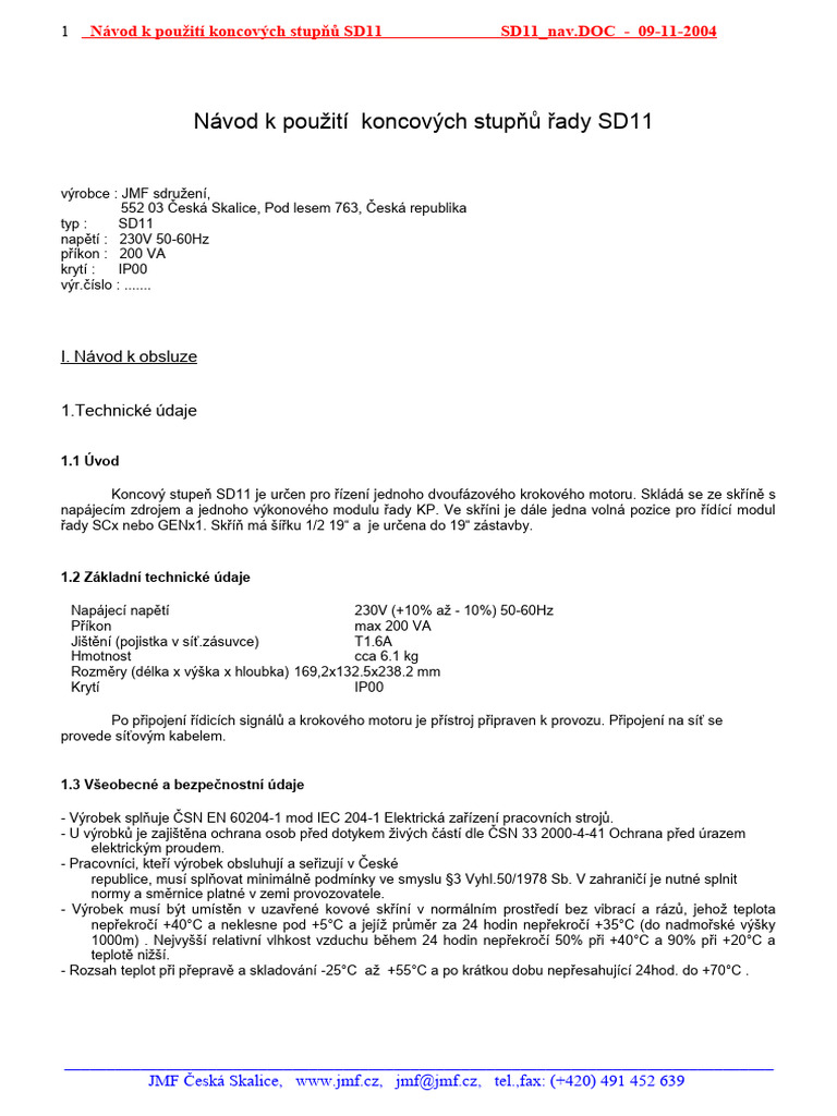 JMF SD11 Návod | PDF
