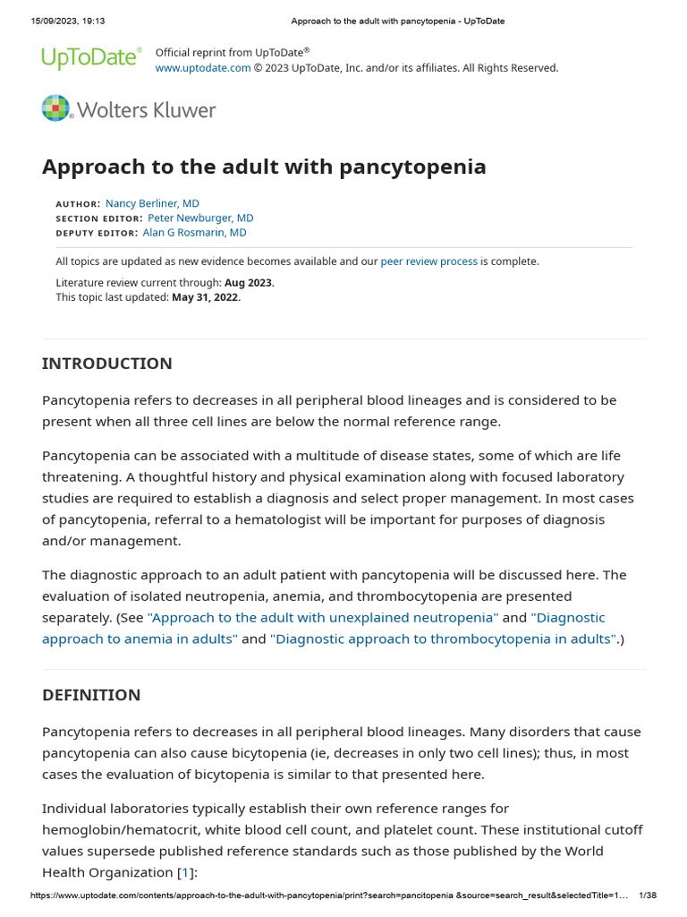 Approach To The Adult With Pancytopenia | PDF | Vertebrates | Diseases ...
