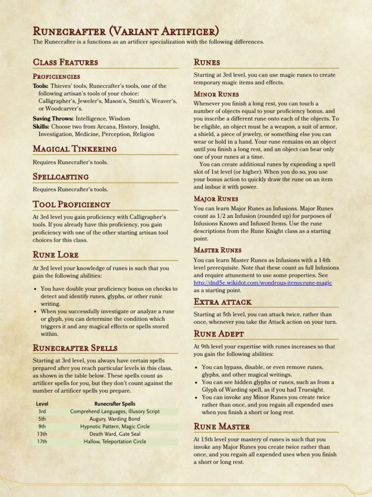 Runecrafter Artificer Class Guide | PDF | Runes
