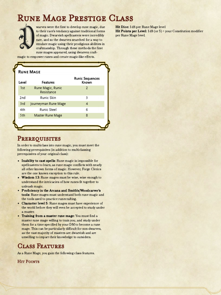 Rune Mage Prestige Class - The Homebrewery | PDF | Runes | Dwarf ...