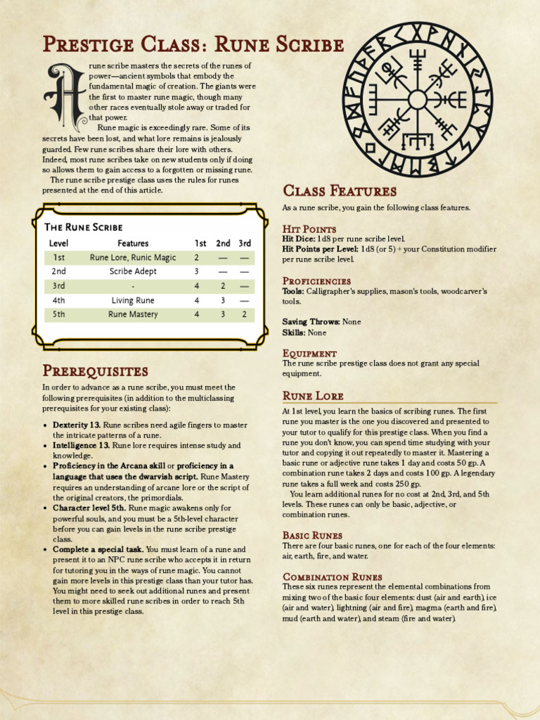 Prestige Class - Rune Scribe - The Homebrewery | PDF | Fires | Runes