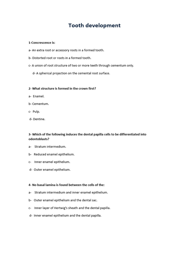 MCQ Oral Histology | PDF | Human Tooth | Tooth Enamel