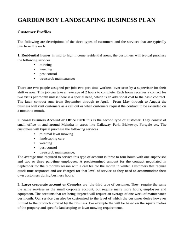 Garden Boy Landscaping Business Plan Draft | PDF | Mower | Lawn