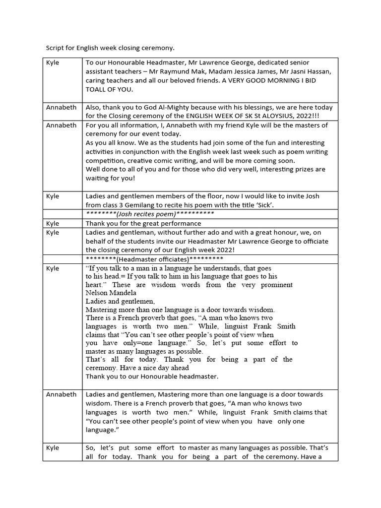 English week script | PDF