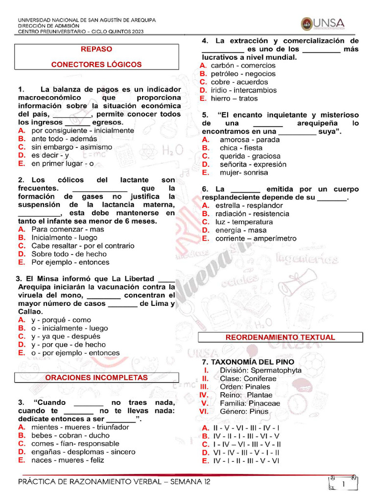 Práctica 12 - Razonamiento Verbal (1) Cepre | PDF