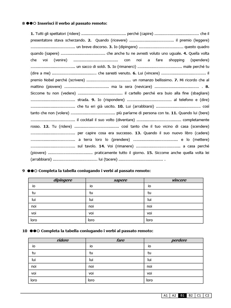 Passato Remoto Esercizi 3 | PDF