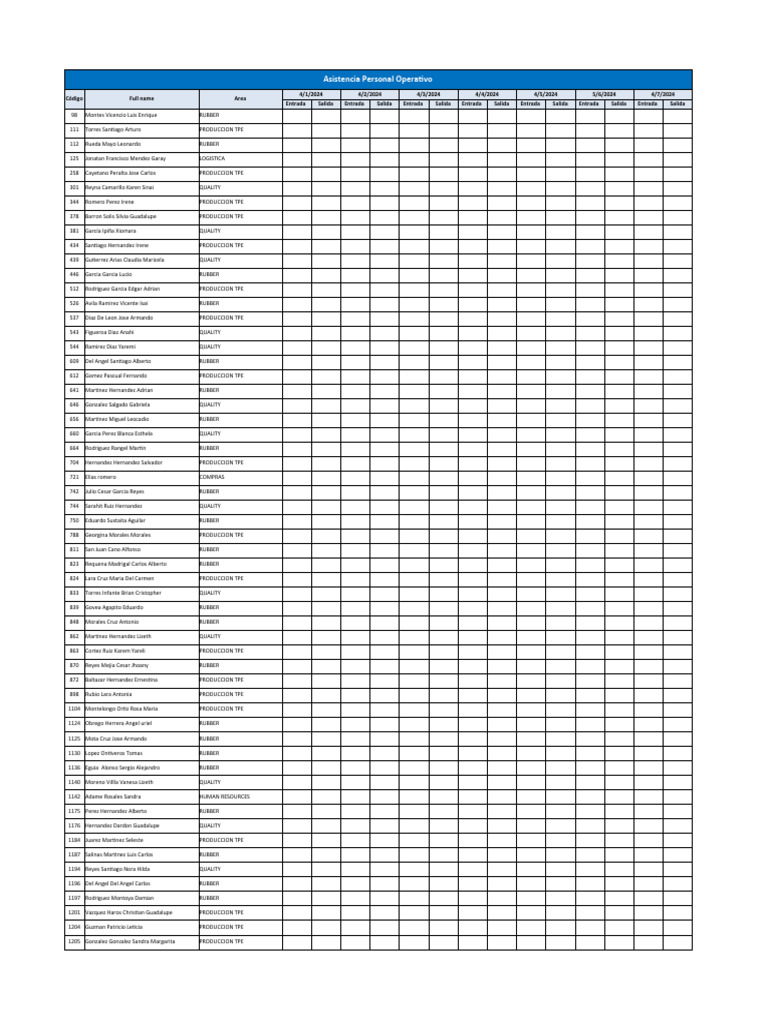 Copia de 2. - Formato de Asistencia (Operativos) (0000000F) | PDF