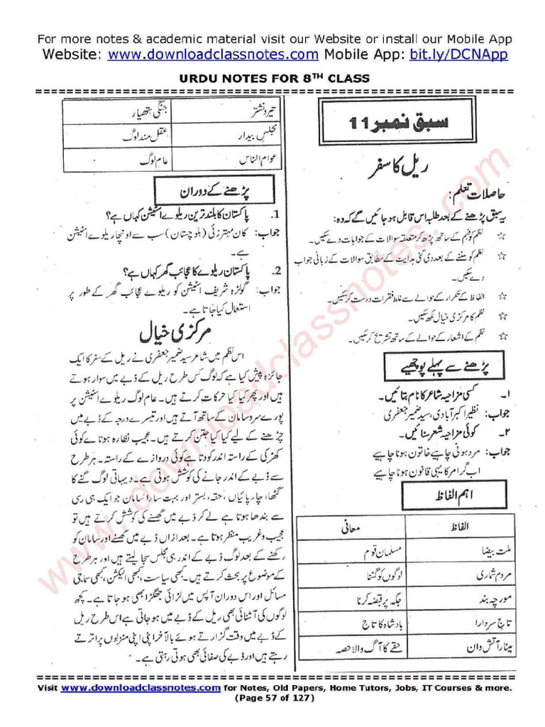 8th Urdu CH 11 | PDF