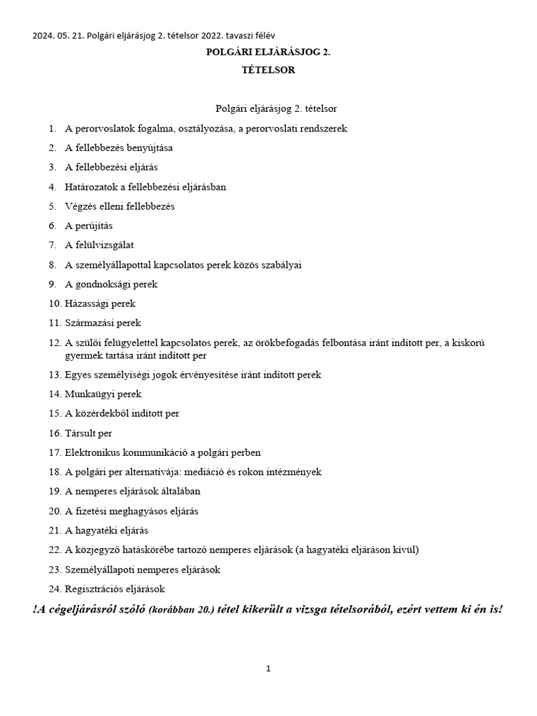 Pp2 Tételsor | PDF