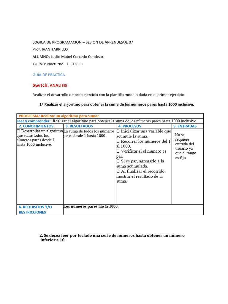 Logica de Programacion Plantilla 10 | PDF | Algoritmos | Multiplicación