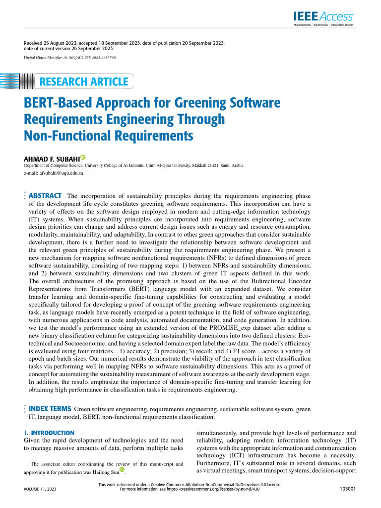 BERT-Based Approach For Greening Software Requirements Engineering ... BERT-Based Approach For Greening Software Requirements Engineering ...