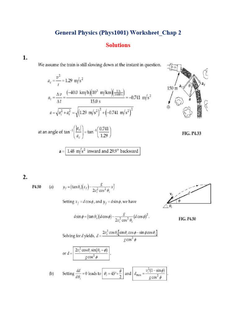 Physics Worksheet 1 (Chapter 2, Solutions) | PDF | Teaching Methods & Materials
