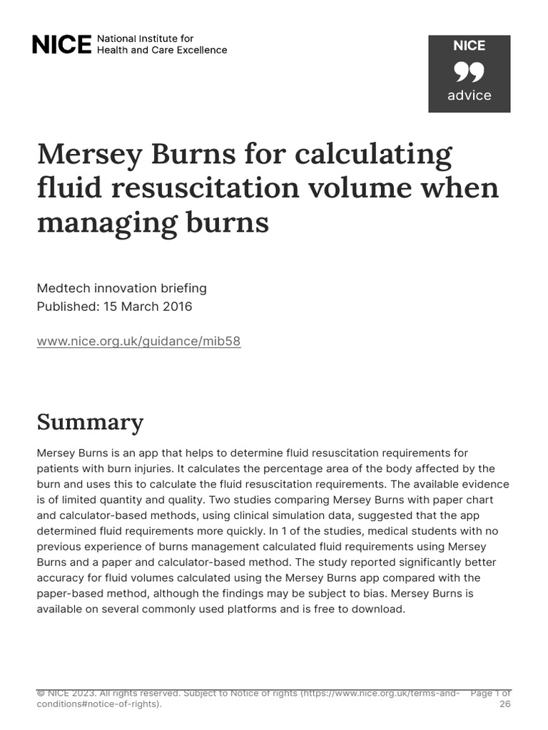 Mersey Burns For Calculating Fluid Resuscitation Volume When Managing ...
