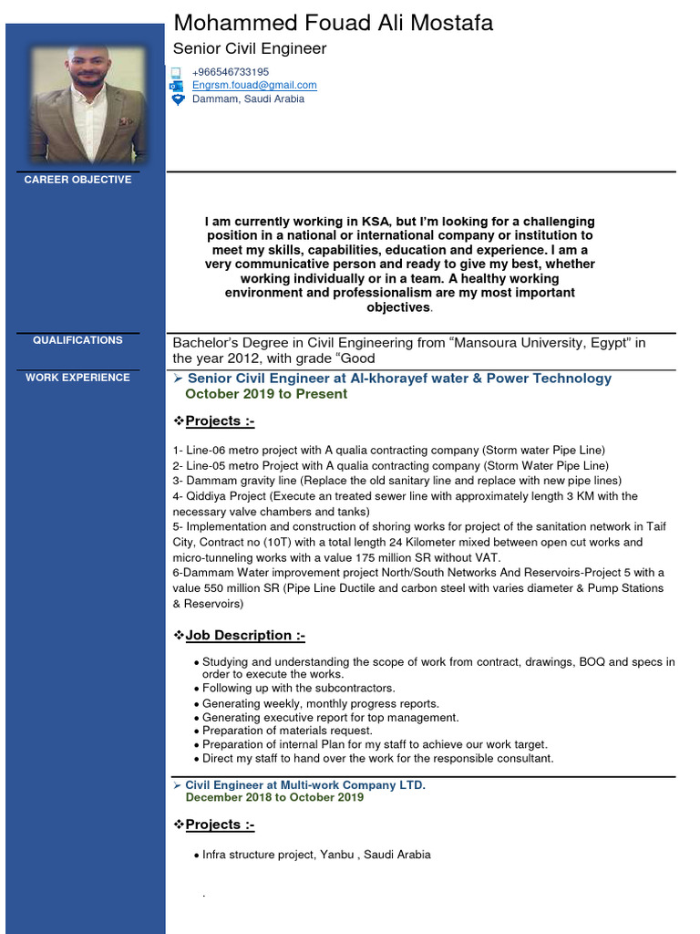 CV M Fouad | PDF | Saudi Arabia | Pipe (Fluid Conveyance)