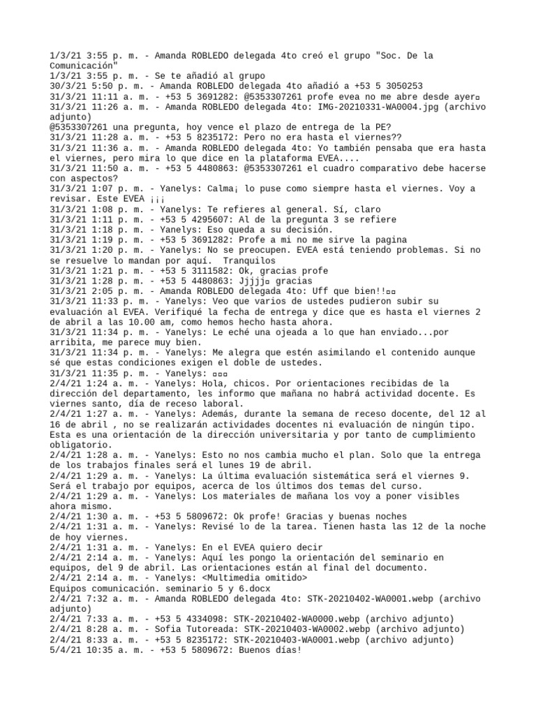 Chat de WhatsApp Con Soc. de La Comunicación | PDF | Sociedad ...