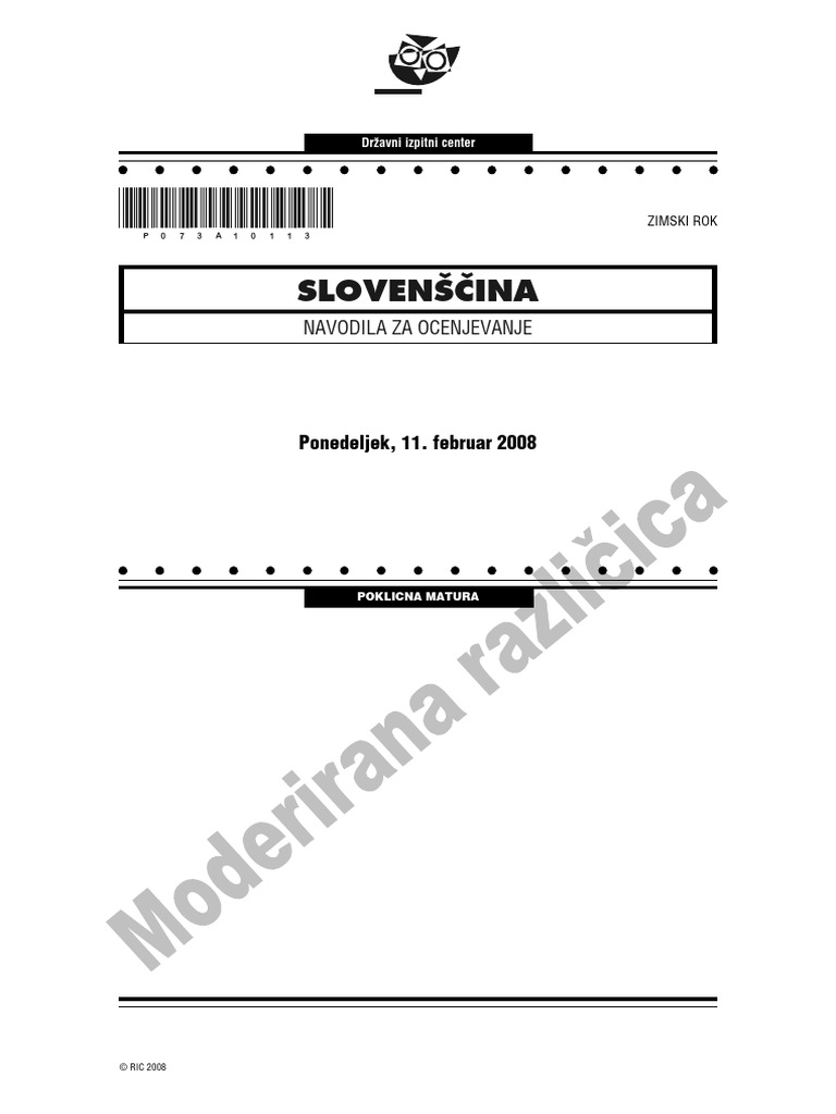 Sloven ( Ina: Navodila Za Ocenjevanje | PDF