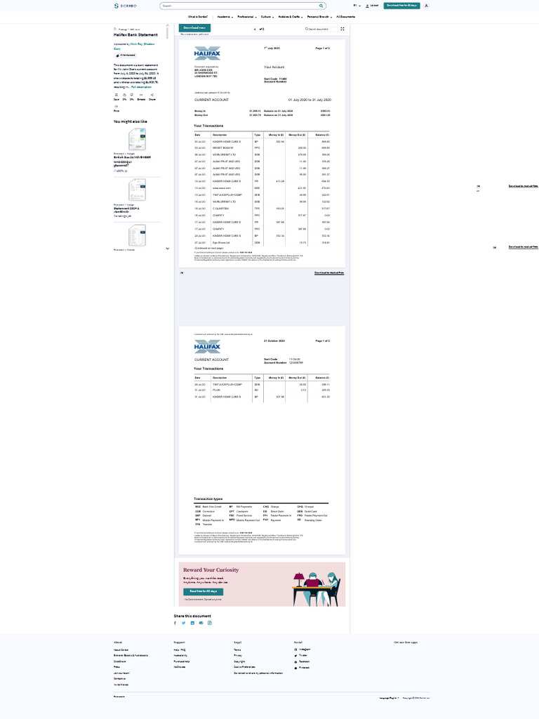 Halifax Bank Statement _ Download Free PDF _ Payments _ Banks | Download Free PDF | Payments | Banks