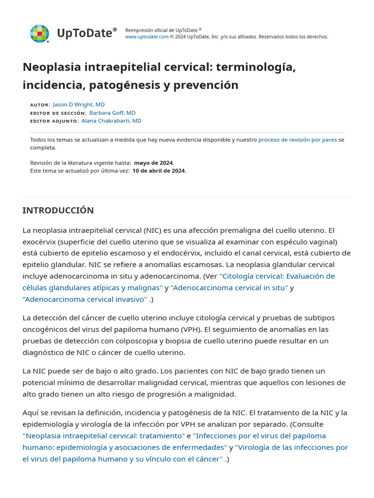 Neoplasia Intraepitelial Cervical - Terminología, Incidencia, Patogénesis y Prevención ...