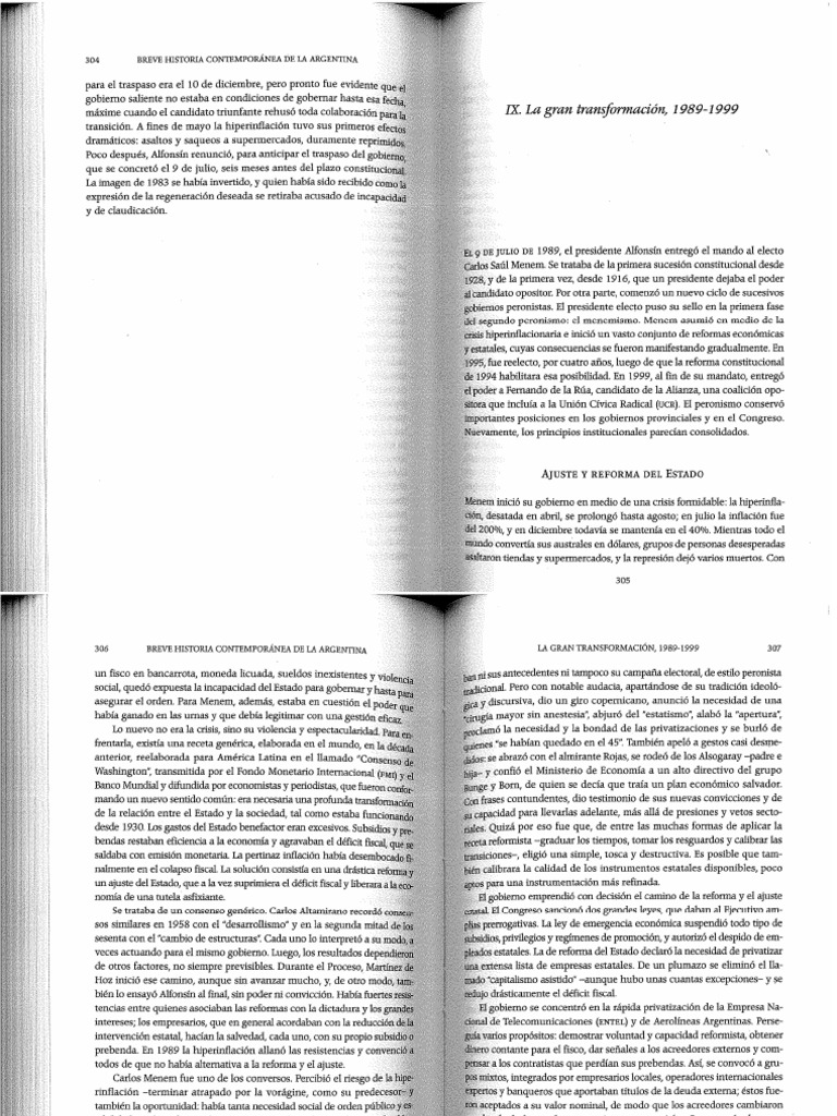 Romero, Luis Alberto. Breve Historia Contemporánea de La Argentina. Capítulos IX y X | PDF