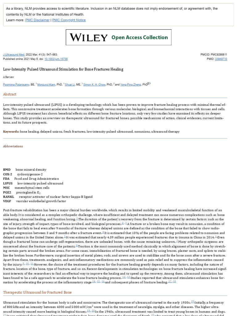 Low Intensity Pulsed Ultrasound Stimulation For Bone Fractures Healing ...