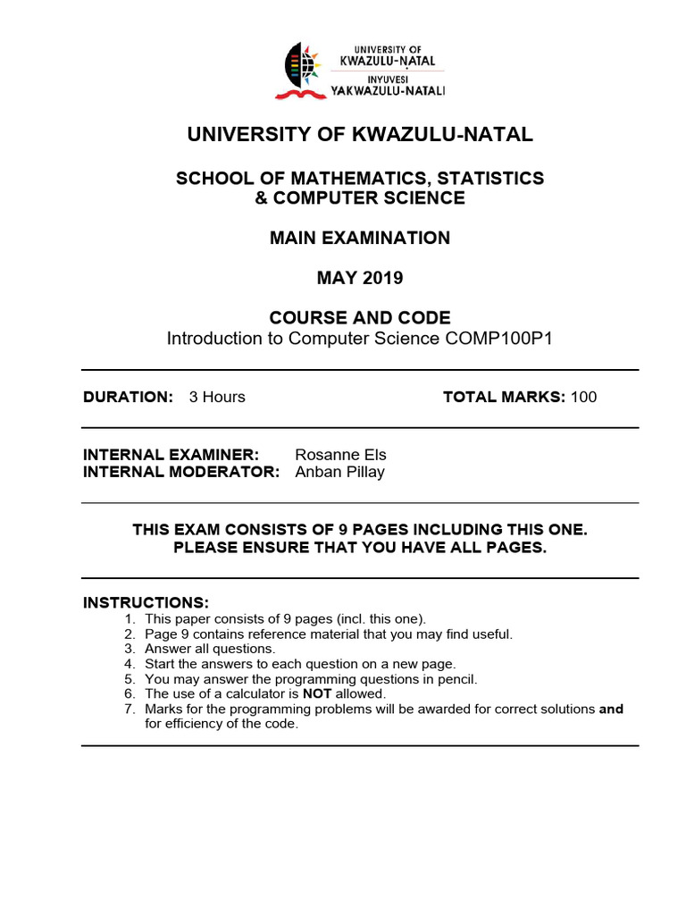 COMP100 - Main 2019 | PDF | Numbers | String (Computer Science)