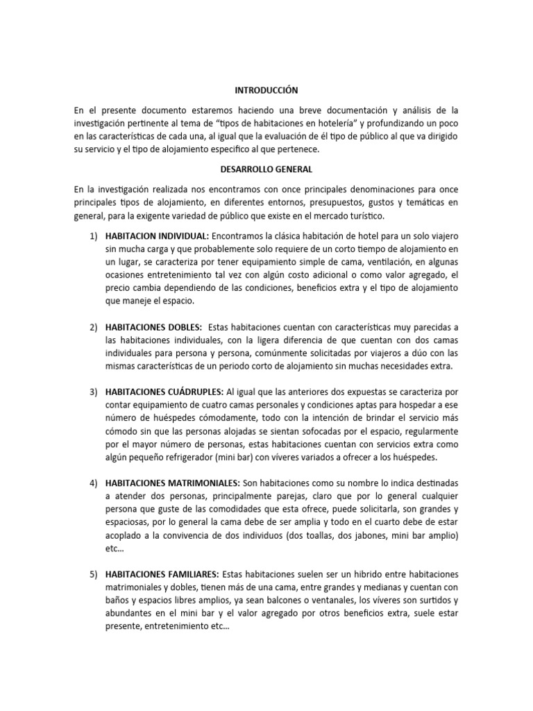 Tipos de Habitaciones Mariana Chavarria | PDF | Hotel | Cocina